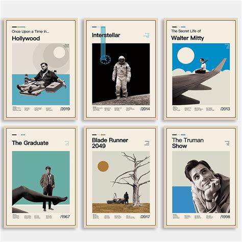 Movie Posters Set Of 6 Unframed Canvas Wall Art A4 Size Classic Vintage Movie Posters For Wall