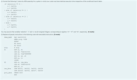 solved convert the following c code into arm assembly for a