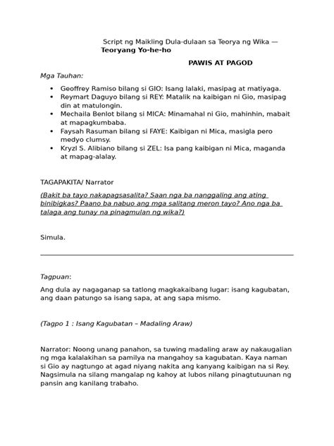 Teoryang Yo He Ho Iskrip Ng Maikling Dula Pdf