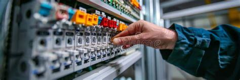 Electrical Panel Repair Electrician Switching Off Circuit Breakers In Fuse Box Hands Closeup