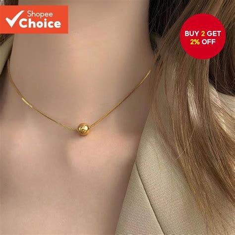 Fashion Gold Plated Ball Necklace Elegant Small Bead Chain Pendant For Everyday Wear Shopee