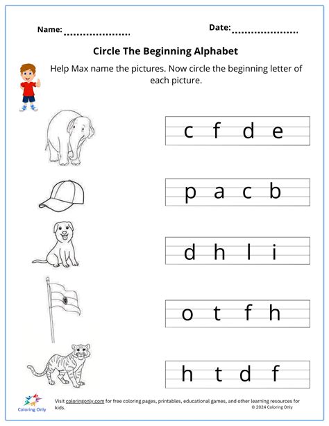 Circle The Beginning Alphabet Free Printable Worksheet