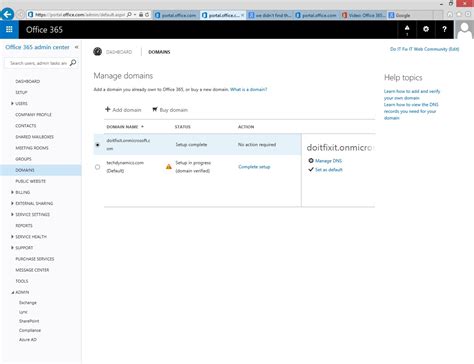 Office 365 Manage New Domain