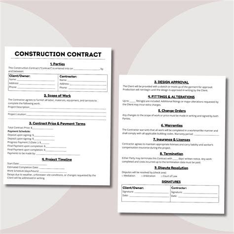 Construction Work Contract Agreement Contractor Contract General