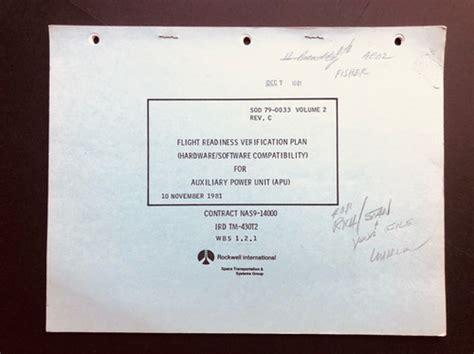 1981 Flight Readiness Verification Plan Shuttle Apu Orbital Artifacts