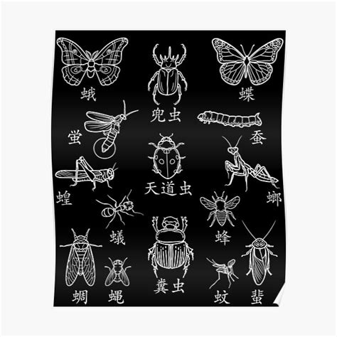 Bug Chart Black Poster For Sale By Kanjisetas Redbubble