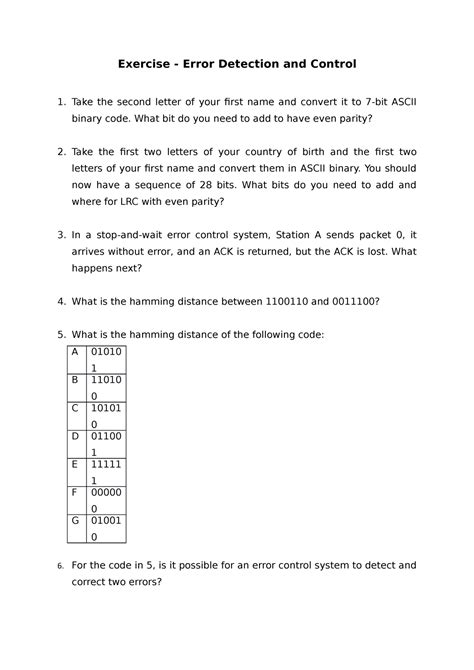Exercise Error Detection And Control COMP GRE Studocu