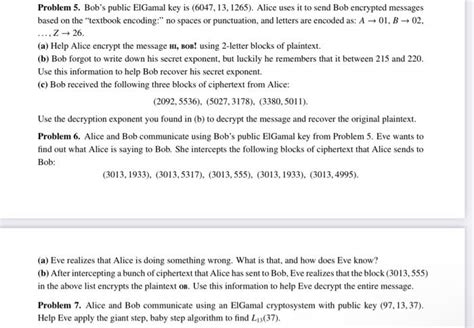 solved problem 5 bob s public elgamal key is