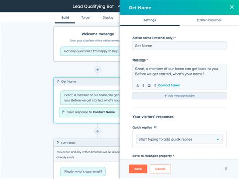 a hubspot chatbot live chat chatflow for lead generation support