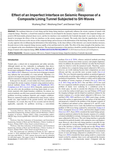 Zhao Et Al 2018 Effect Of An Imperfect Interface On Seismic Response Of A Composite Lining