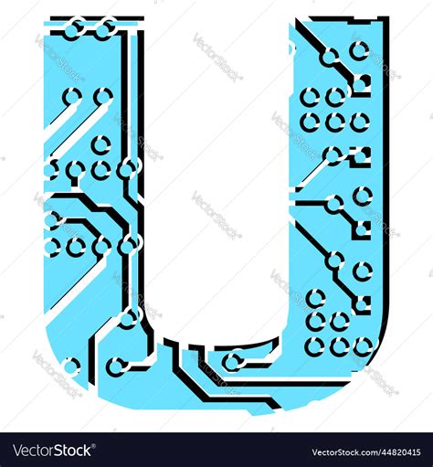 Latin Digital Letter U Perforated With Pcb Vector Image
