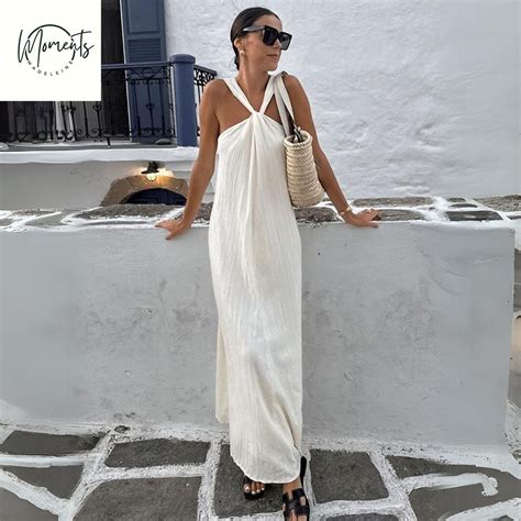 White Summer Maxi Dress Flowing Summer Dress Holiday Sundress White