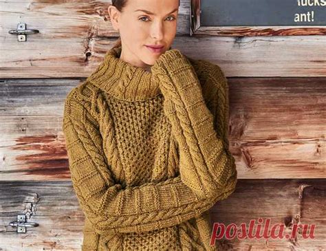Удобный свитер с сочетанием узоров схема вязания спицами Вяжем Свит Кардиган полувер свитер