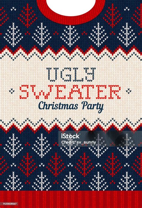 못생긴 스웨터 크리스마스 파티 초대합니다 니트 배경 패턴 스칸디나비아 뜨개질 장식품 겨울에 대한 스톡 벡터 아트 및 기타 이미지 겨울 공휴일 그래픽 프린트 Istock