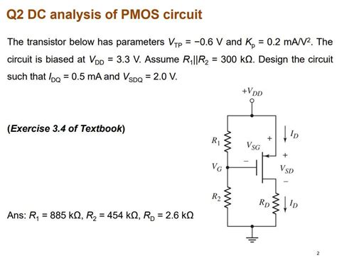 Solved Q2 Dc Analysis Of Pmos Circuit The Transistor Below
