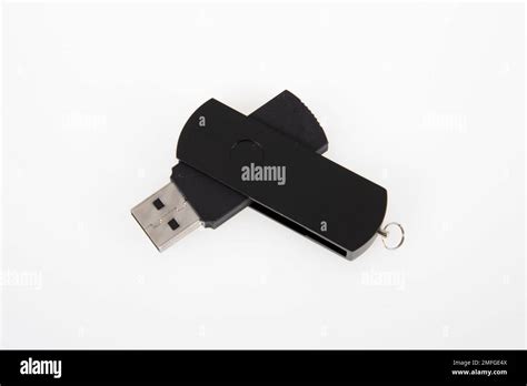 Black Usb Flash Drive Memory Key Lip Turn Open On White Background Stock Photo Alamy