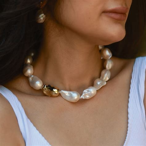 Large Baroque Pearl Statement Necklace Baroque Pearl Collar Chunky