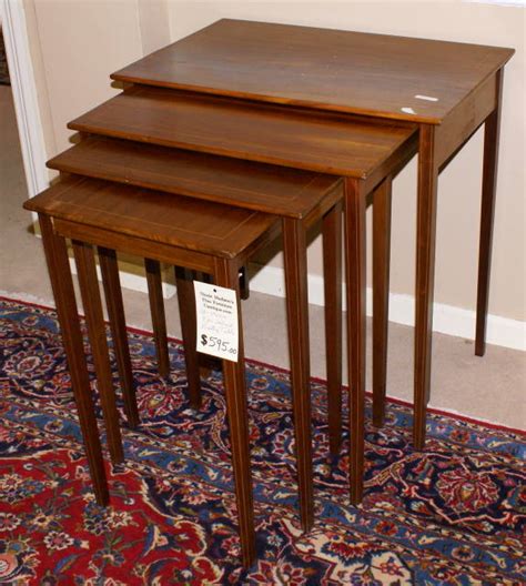 Set Of 4 Solid Mahogany Pencil Inlaid Nesting Tables For Sale