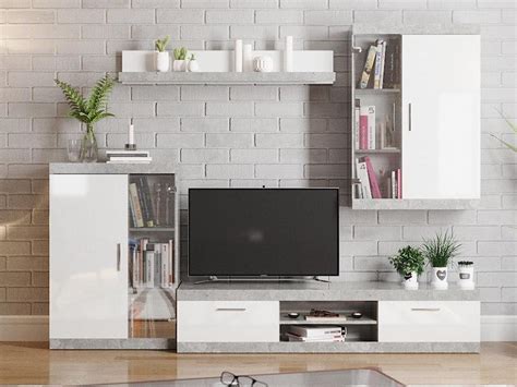 ᐉ Вітальня під телевізор з навісними шафами Світ Меблів Каліфорнія ЛДСП МДФ Індастріал Білий