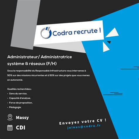 Administrateur Administratice Système And Réseaux Fh Codra