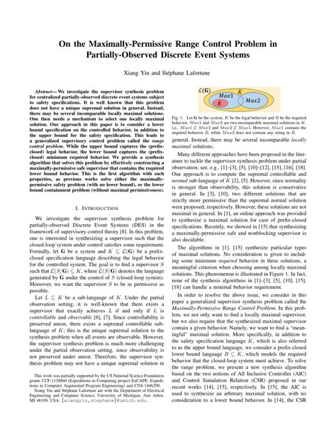 Pdf On The Maximally Permissive Range Control Problem In Partially