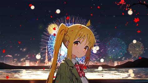 Nijika Ijichi Fireworks Bocchi The Rock Live Wallpaper Moewalls