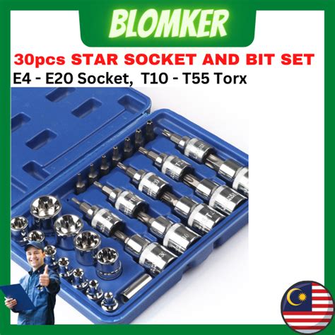 30pcs E4 E20 Socket Set Tool Batch Sleeve Machine Motor Automotive Repair T10 T55 Bit Wrench