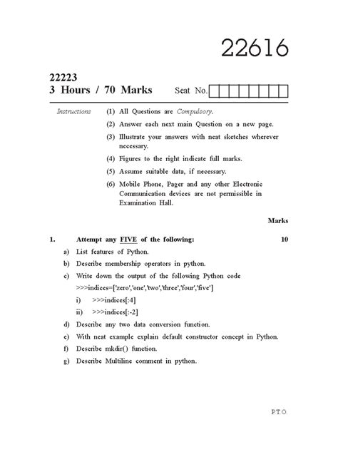 22616 Summer 2023 Python Question Paper Exam Studocu
