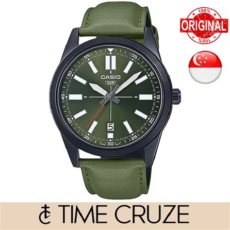 [time Cruze] Casio Mtp Vd02 Mtp Vd02 Analog Quartz Green Leather Green Dial Men Watch Mtp Vd02bl