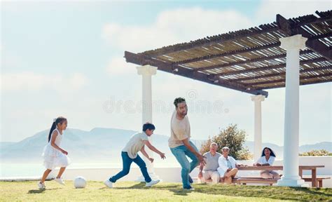 Soccer Happy And Family In Home Garden For Learning Bonding And
