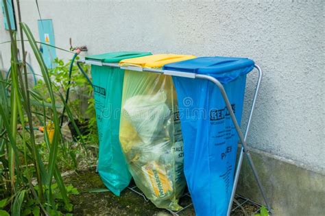 Many Garbage Cans With Sorted Garbage Sorting Garbage Ecology And