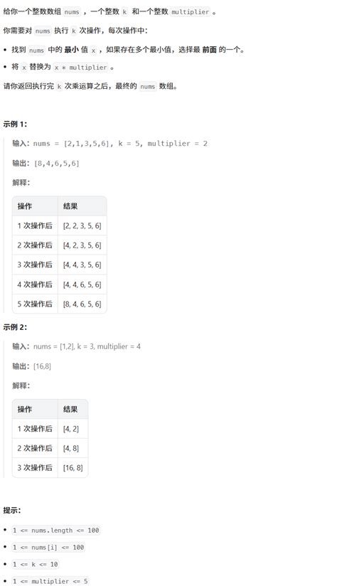 【leetcode】每日一题 20241213 K 次乘运算后的最终数组 I（暴力）