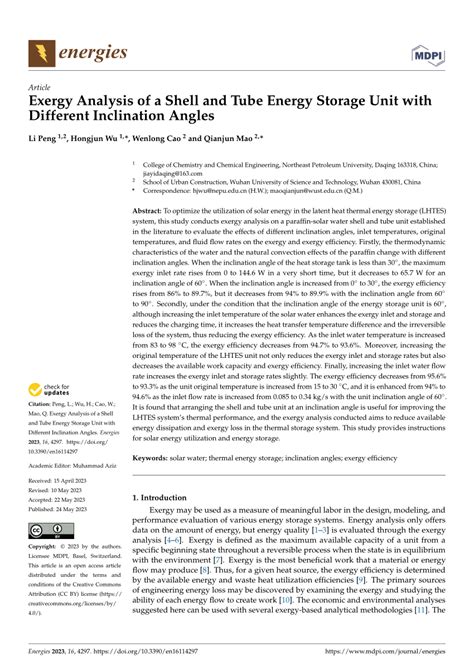 Pdf Exergy Analysis Of A Shell And Tube Energy Storage Unit With Different Inclination Angles