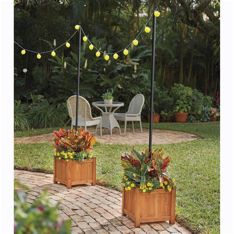 Planter Box With String Light Post Outdoor String Lights Patio