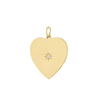 14k Yellow Gold Heart Pendant With Diamond Etsy