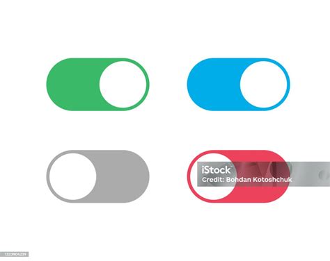 켜기 및 끄기 전환 스위치 버튼 벡터 흰색 배경에 격리된 녹색 빨간색 파란색 회색 토글 스위치 버튼 버튼 슬라이더 벡터 토글 스위치에 대한 스톡 벡터 아트 및 기타 이미지