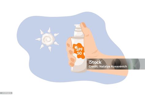 자외선 차단제를 바른 손 자외선 차단제 피부 보호 스킨 케어 제품 여름용 보호 킷 Spf가 있는 제품 사용의 중요성 걱정하는에