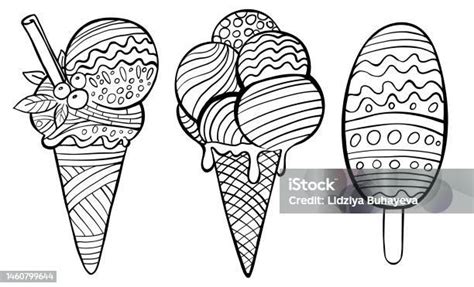 젠탱글 아이스크림 세트는 성인을 위한 색칠하기 책입니다 벡터 그림입니다 젠탱글 패턴에 대한 스톡 벡터 아트 및 기타 이미지