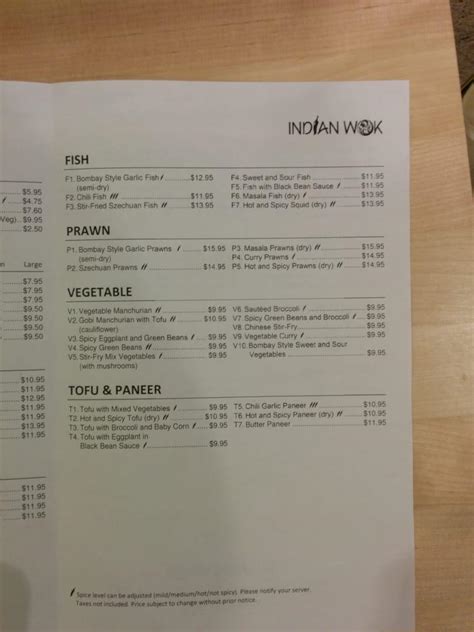 Menu At Indian Wok Restaurant Burnaby