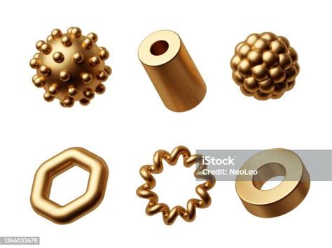 3d 렌더링 다양한 추상 기하학적 모양 및 객체 황금 디자인 요소의 컬렉션 흰색 배경에 격리된 클립 아트 3차원 형태에 대한 스톡 사진 및 기타 이미지 Istock