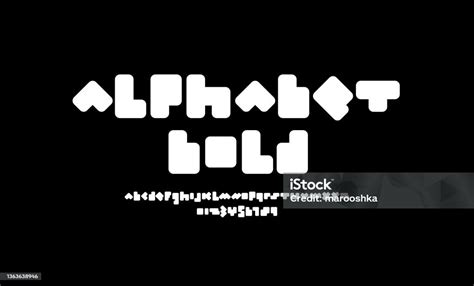 픽셀 둥근 글꼴 트렌디 한 흰색 알파벳 도시 스타일로 만든 대담한 문자와 숫자 벡터 일러스트 레이션 10eps Brand Name Video Game에 대한 스톡 벡터 아트