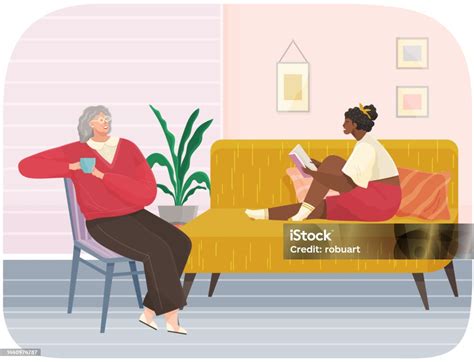 할머니와 손녀가 대화하고 집에서 책과 차를 마시며 함께 시간을 보내는 모습 가족에 대한 스톡 벡터 아트 및 기타 이미지 가족 모임 2명 Istock