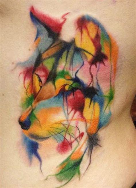 Abstract Style Watercolor Like Wolf Tattoo On Side Tattooimagesbiz