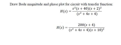 solved draw bode magnitude and phase plot for circuit with