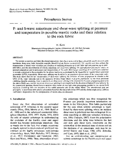 Pdf P And S Wave Anisotropy And Shear Wave Splitting At Pressure And