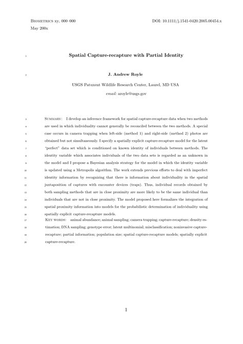 Pdf Spatial Capture Recapture With Partial Identity
