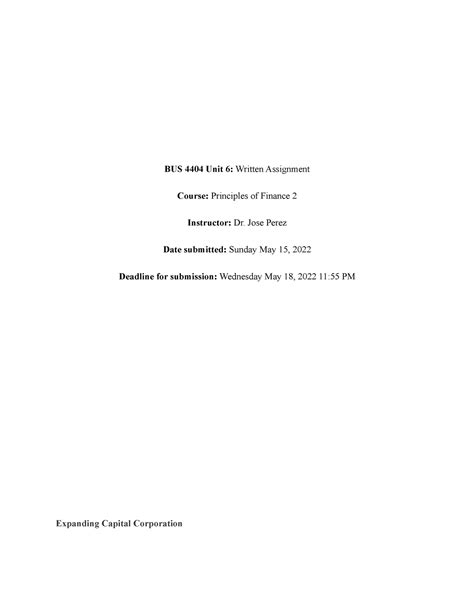 Bus 4404 Unit 6 Written Assignment Principles Of Finance 2 Bus 4404 Unit 6 Written Assignment