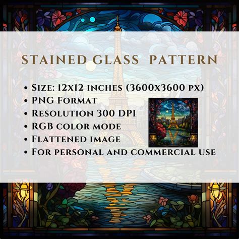 Eiffel Tower Stained Glass Pattern Paris France Sublimation Designs