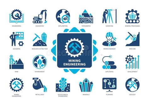 Mining Engineering Solid Icon Set Stock Illustration Illustration Of
