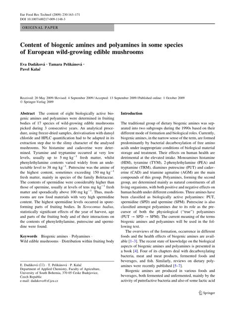 Pdf Content Of Biogenic Amines And Polyamines In Some Species Of